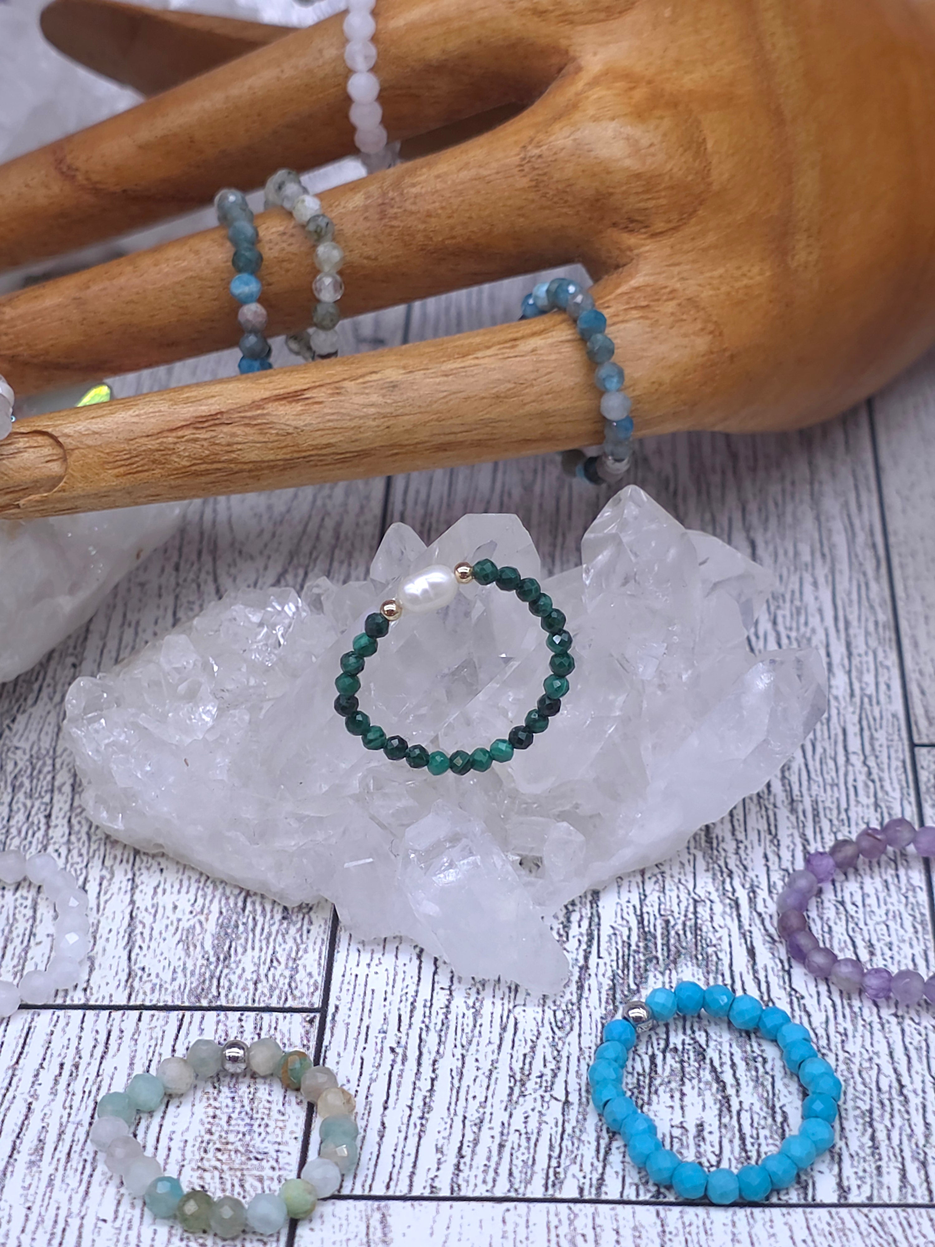 Crystal Stretchy Rings with Healing Gemstone Beads for Stackable Style ...