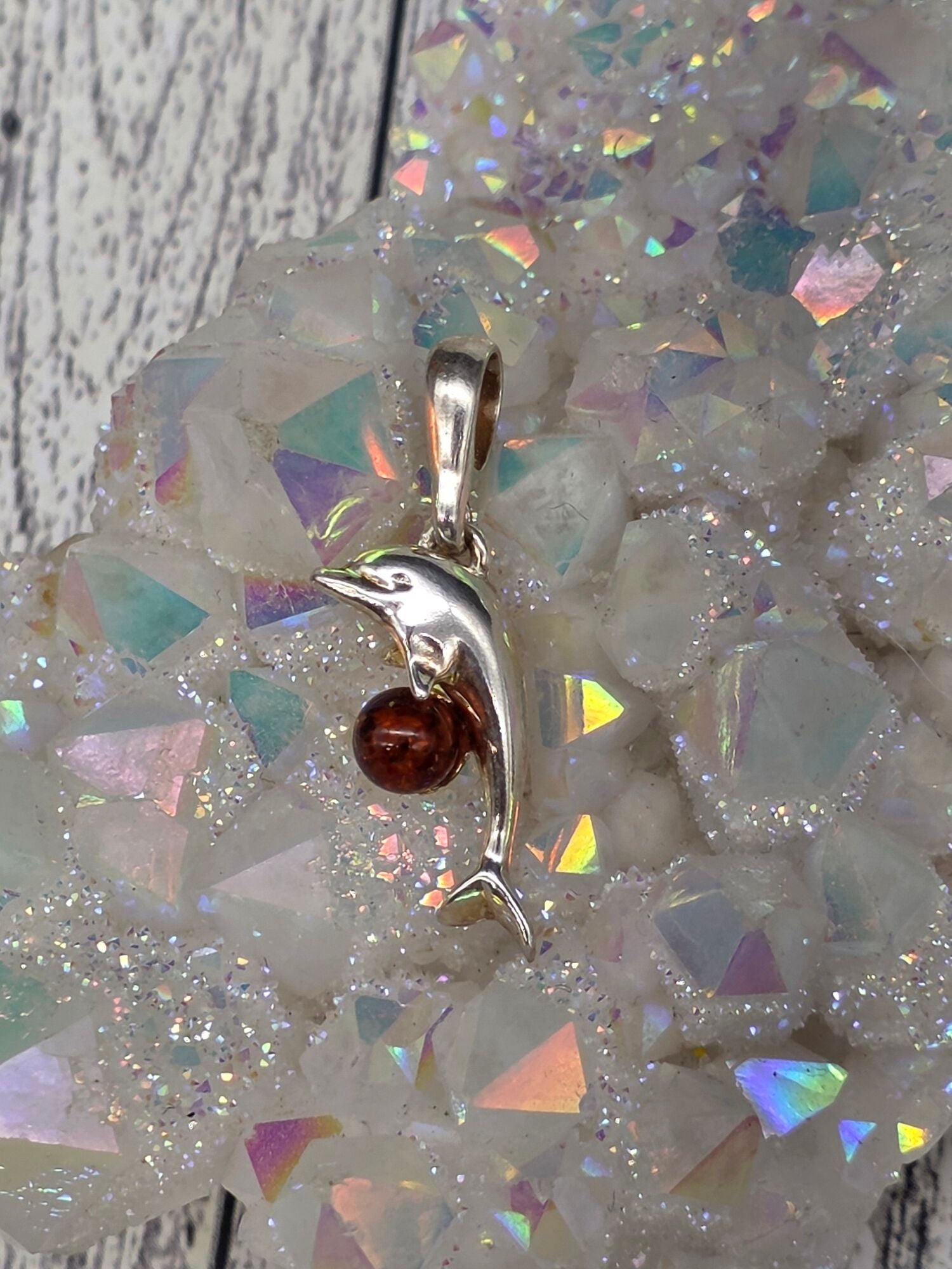 Amber Dolphin Pendant Sterling Silver Dolphin Necklace – Royal Gems and ...