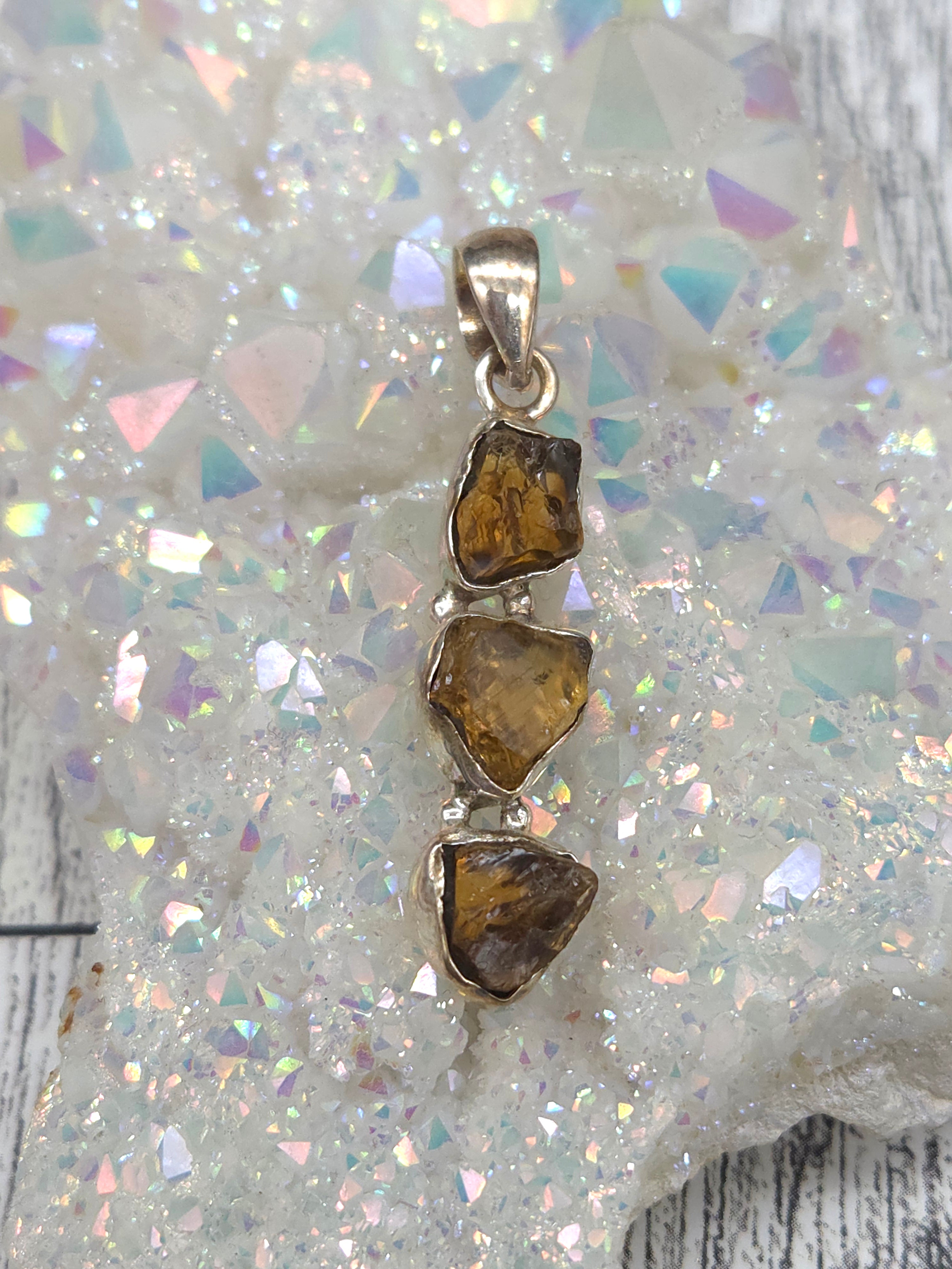Raw Citrine Pendant 3 Stone Stack Sterling Silver Necklace – Royal Gems ...
