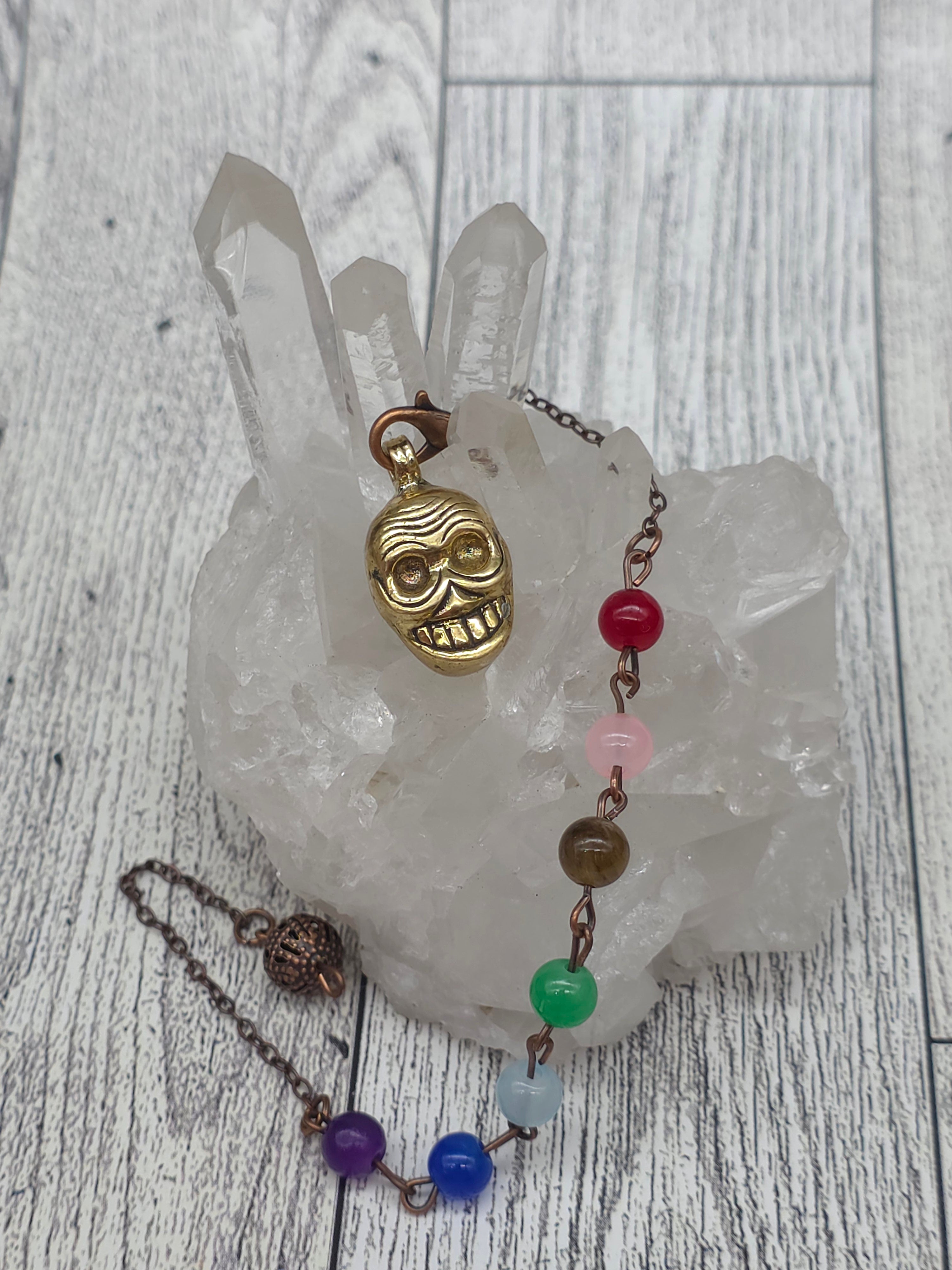 Tibetan Skull Brass Pendulum with Agate Chakra Chain – Royal Gems and ...