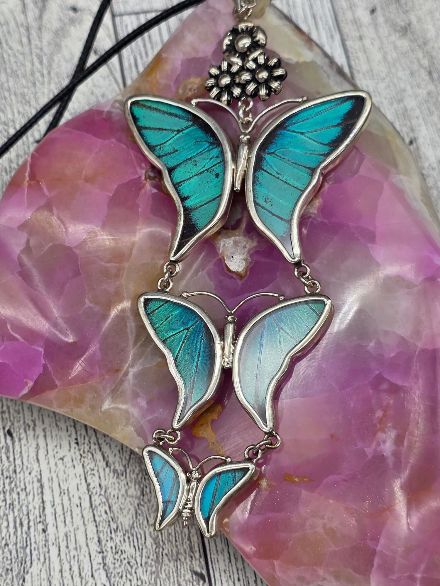 Triple Butterfly Wing Statement Pendant Sterling Silver Reversible ...